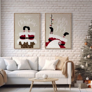 Funny Christmas Wall Art, Set of 2 Santa Poster Prints, Cozy Christmas ...