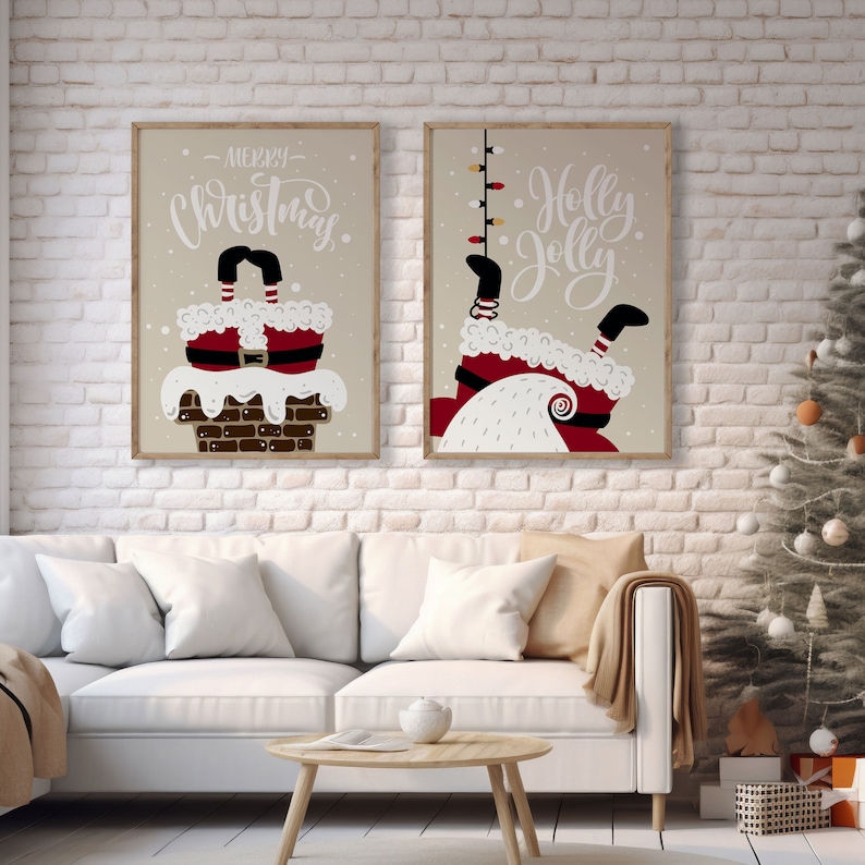 Funny Christmas Wall Art Set of 2 Santa Poster Prints Cozy - Etsy UK