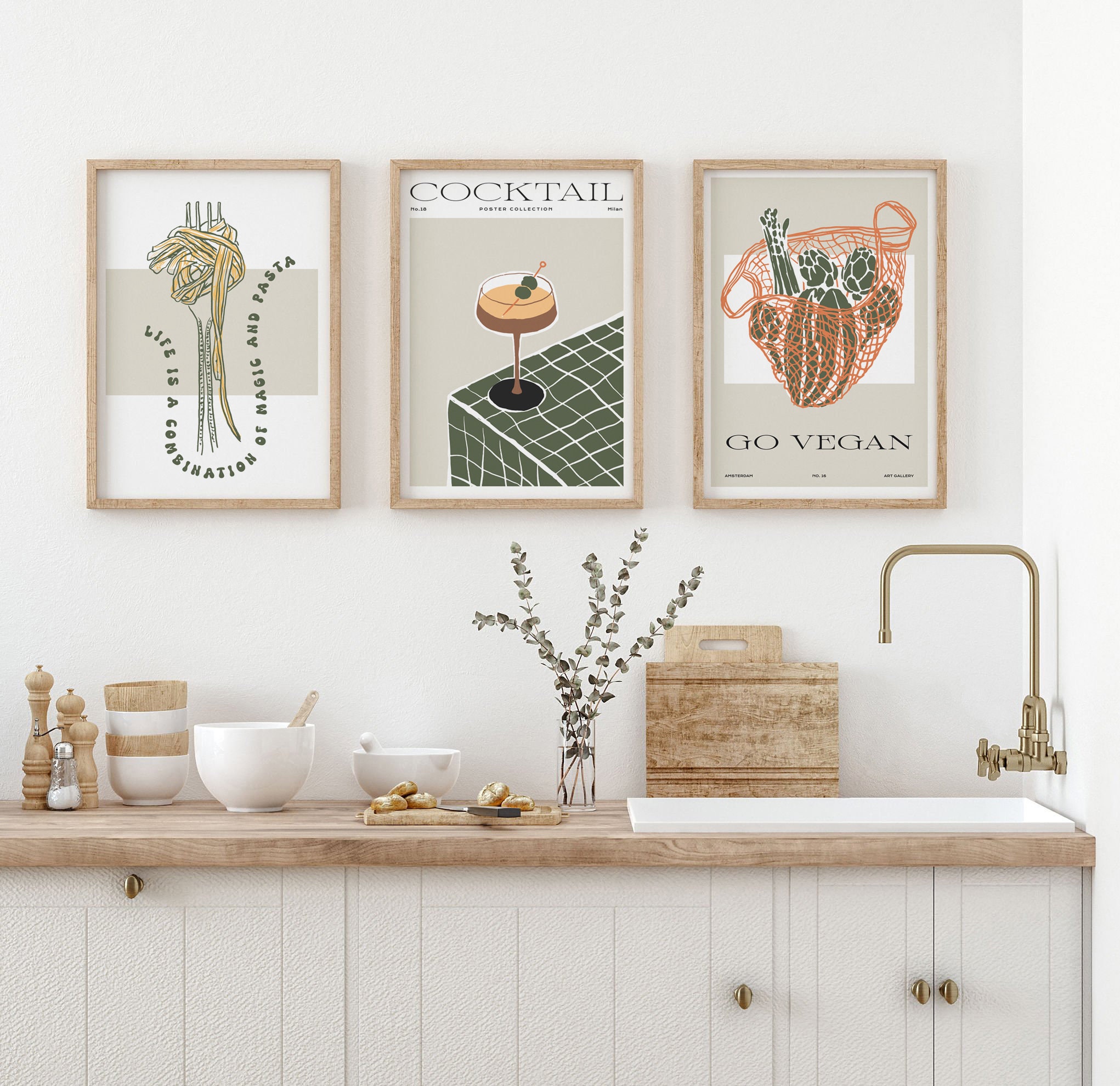 Kitchen Print Set of 8, Aesthetic Kitchen Decor, Kitchen Wall Art ...