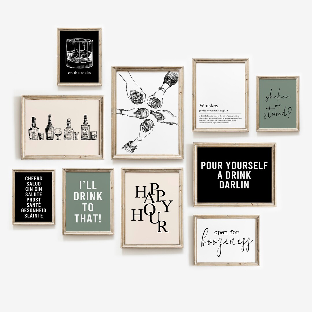 Bar Cart Prints, Set of 14 Printables, Bar Gallery Wall Set, Bar Cart ...