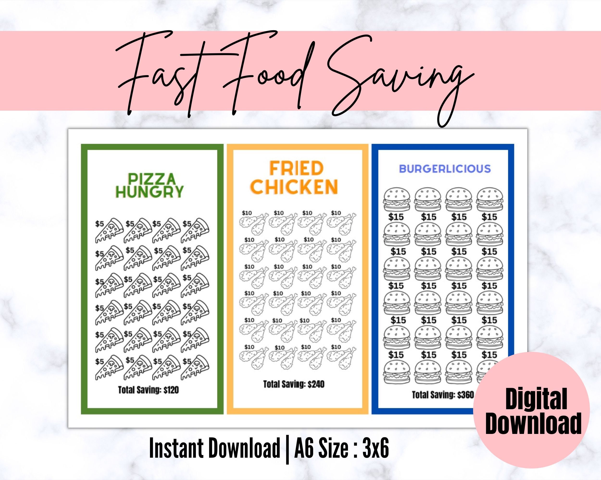 Fast Food Savings Challenge Tracker: A6 Budget Binder (digital Download ...