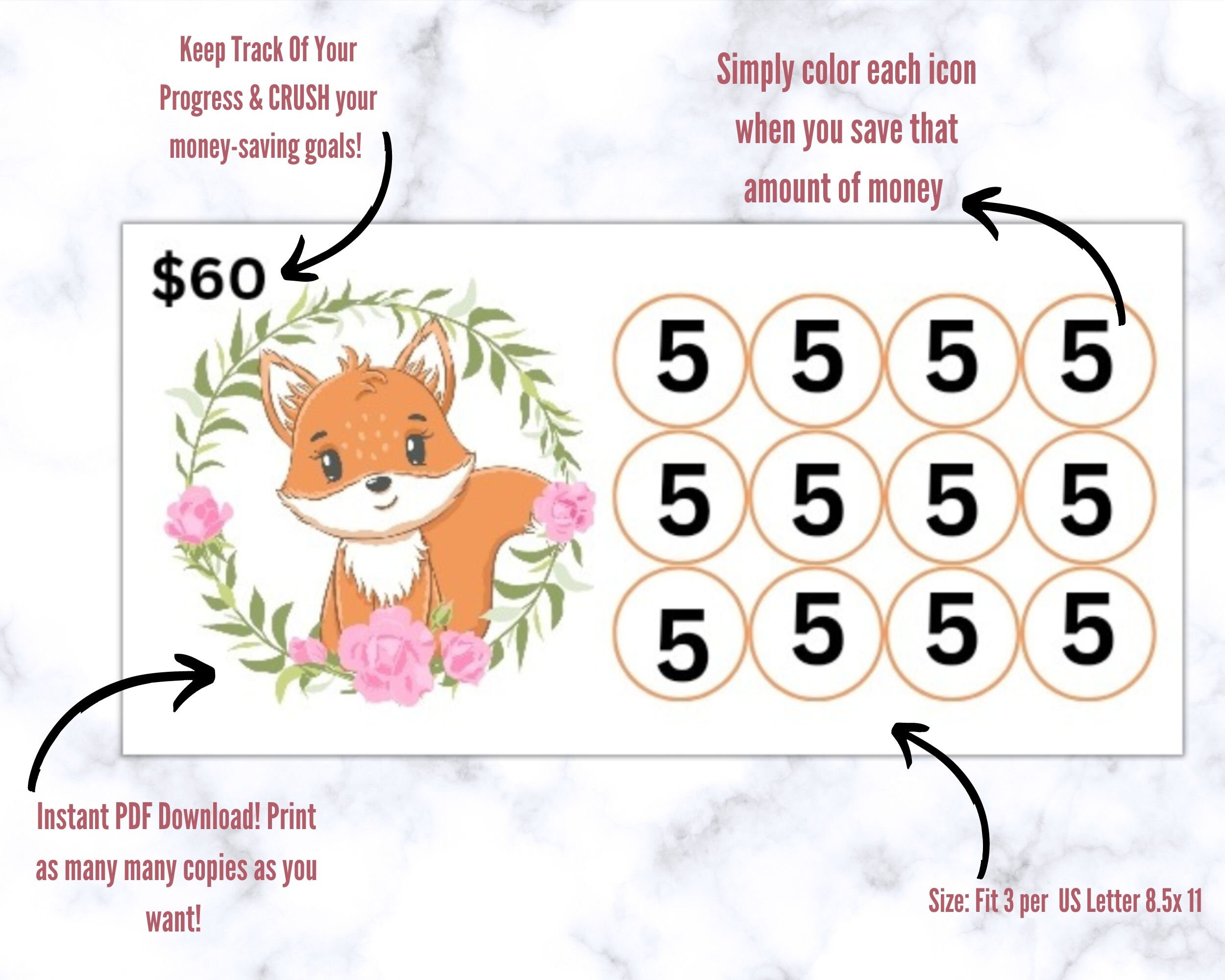 Cutie Foxy Mini Saving Challenge Etsy