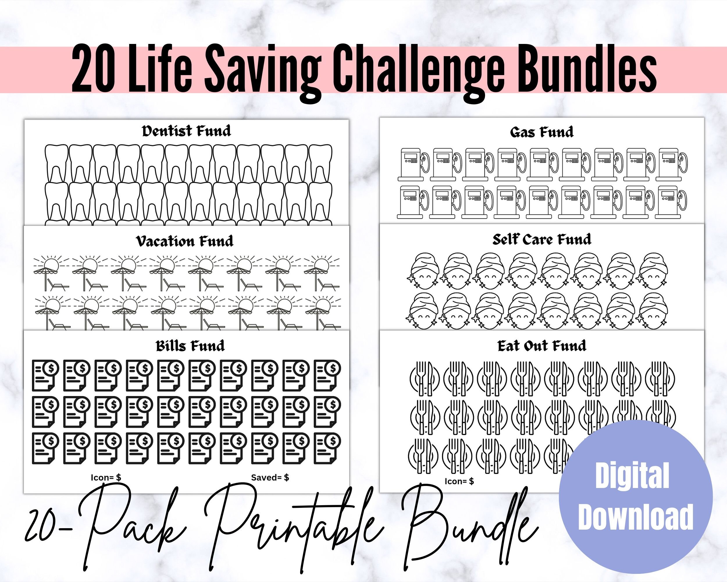 20 Life Saving Challenge Tracker/savings Challenge Printable/ Cash ...