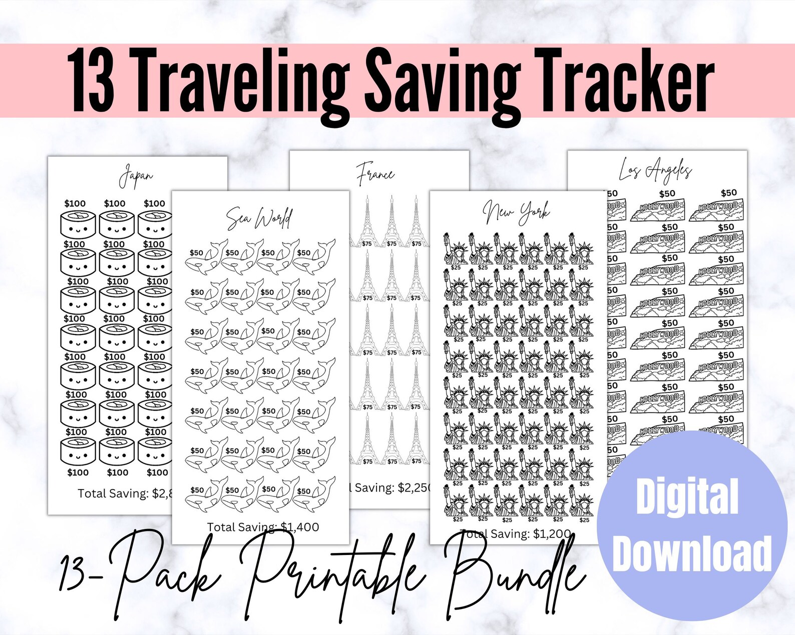 13 Traveling Saving Tracker/ Vacation Saving Challenge/ A6 Binder ...