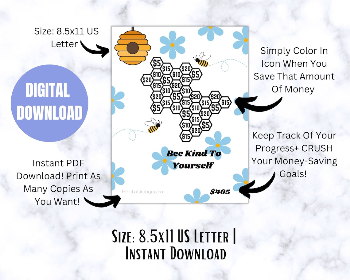 Bee Kind to Yourself Saving Challenges - Etsy