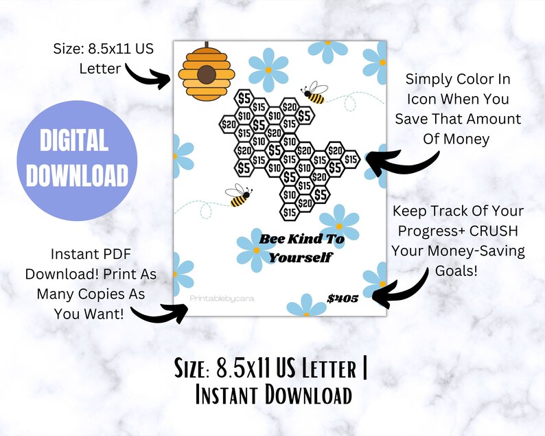 Bee Kind to Yourself Saving Challenges - Etsy