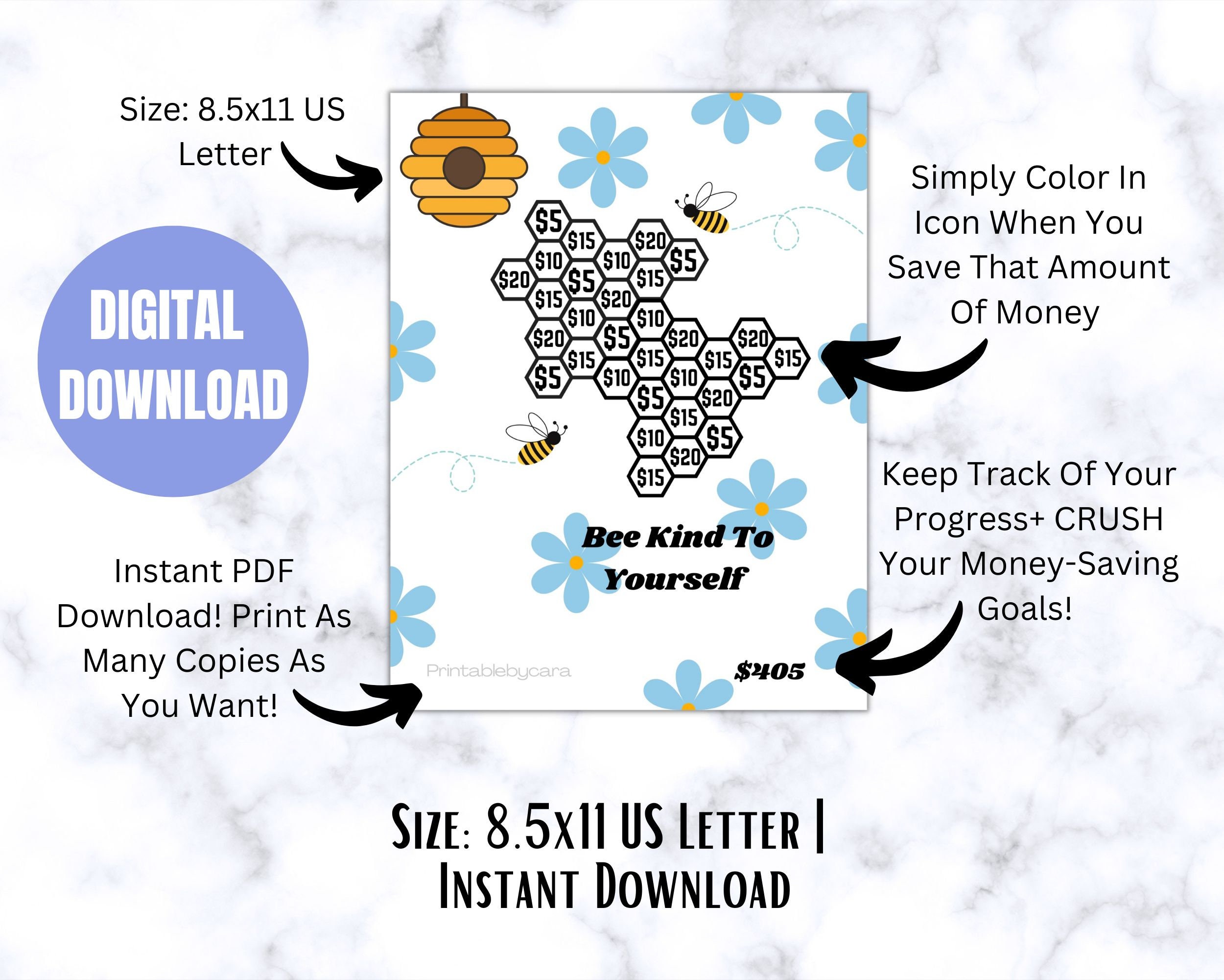 Bee Kind to Yourself Saving Challenges - Etsy