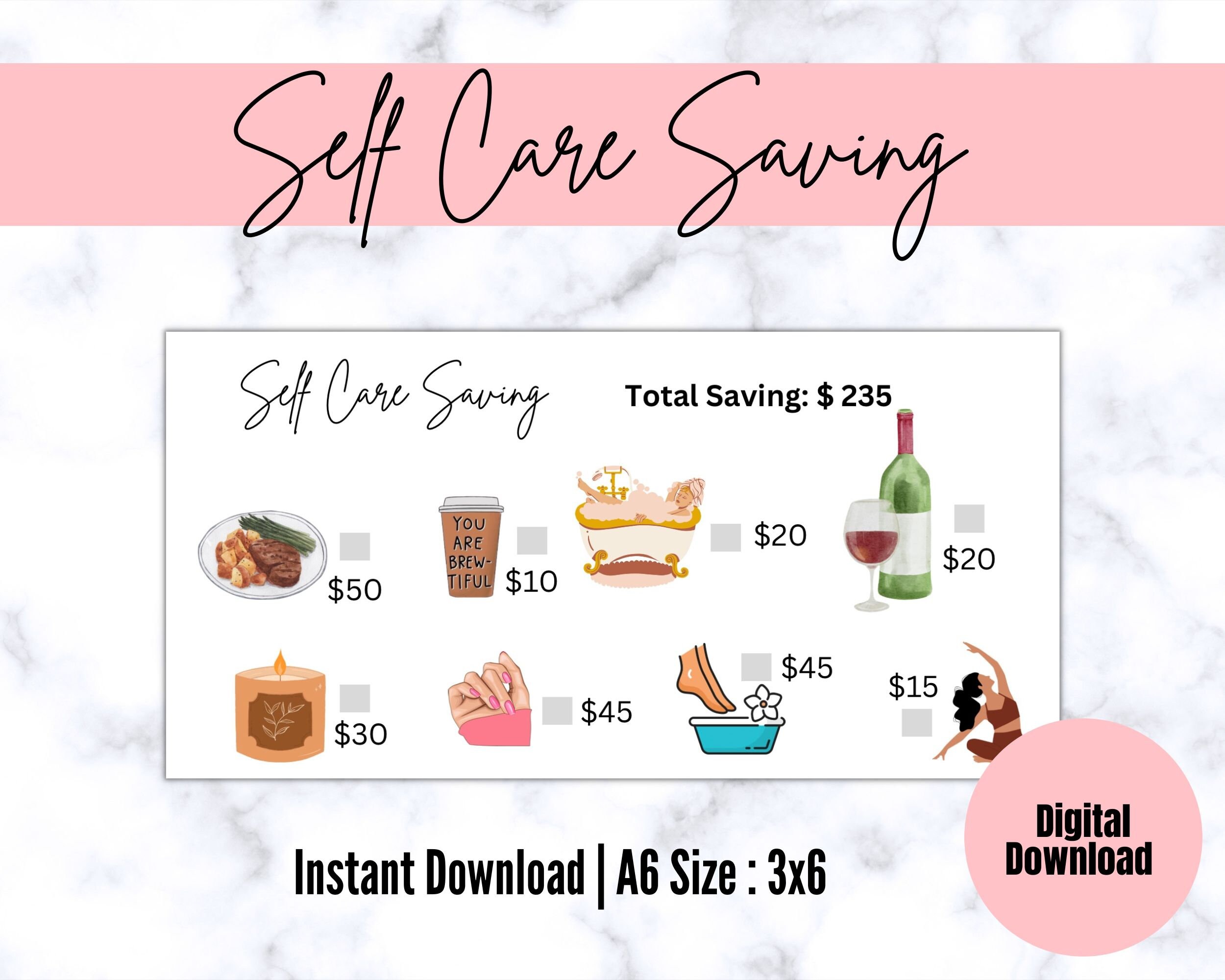 Self Care Saving Tracker/ Saving Challenge Tracker/ Self Care/ Fits an ...