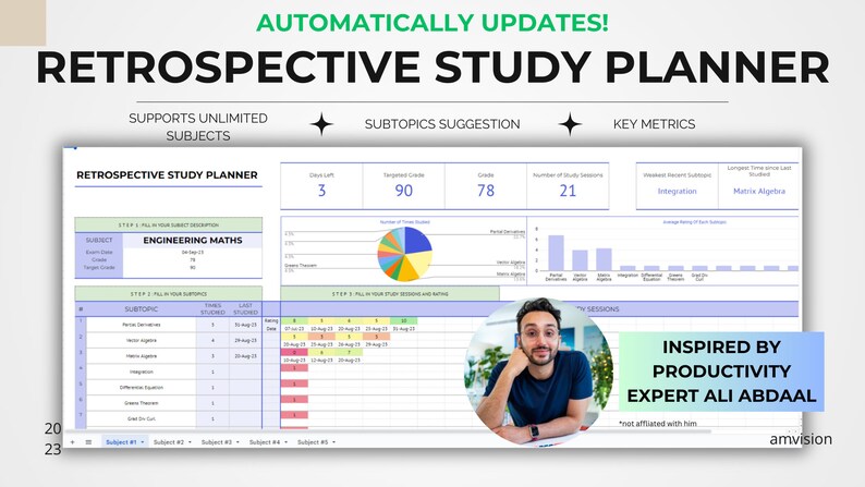 Student Retrospective Study Planner Spreadsheet, Inspired by Ali Abdaal ...