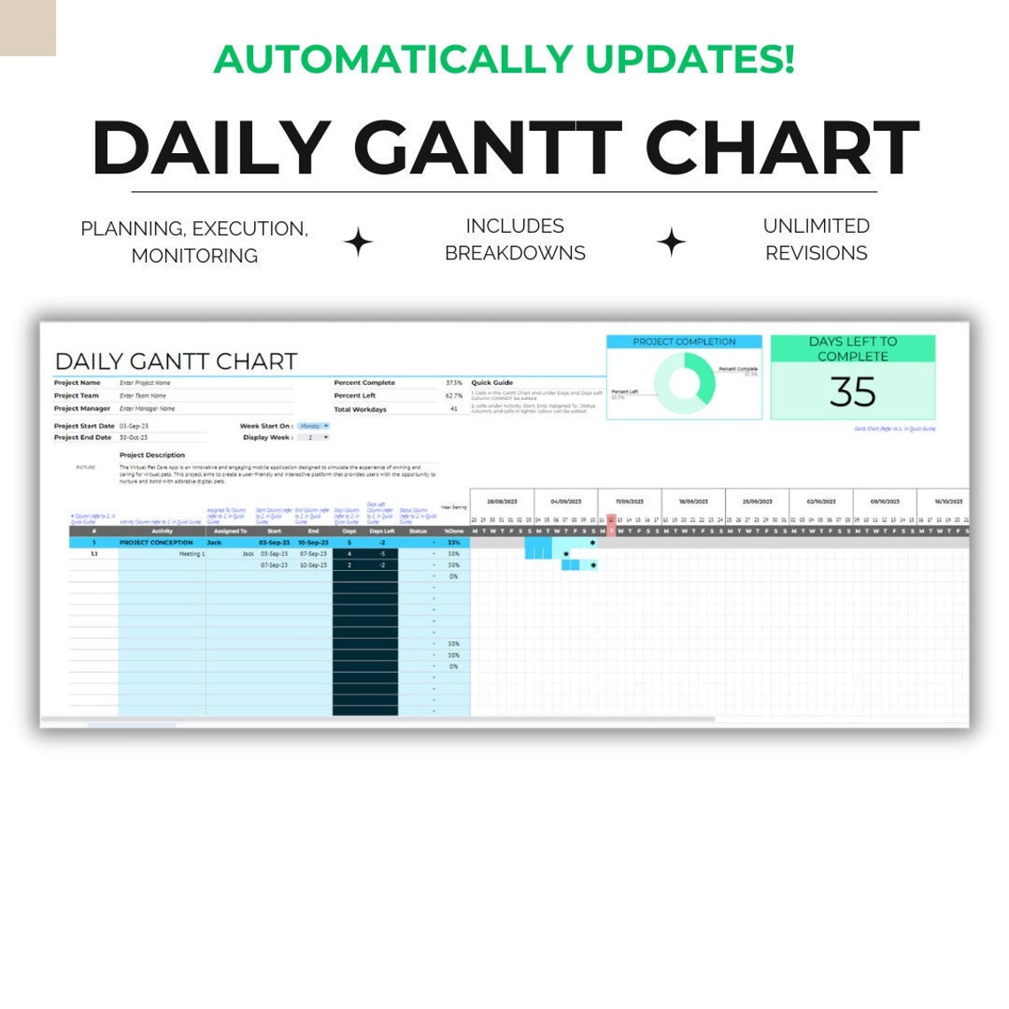 Daily Gantt Chart Template: Project Management in Google Sheets & Excel ...