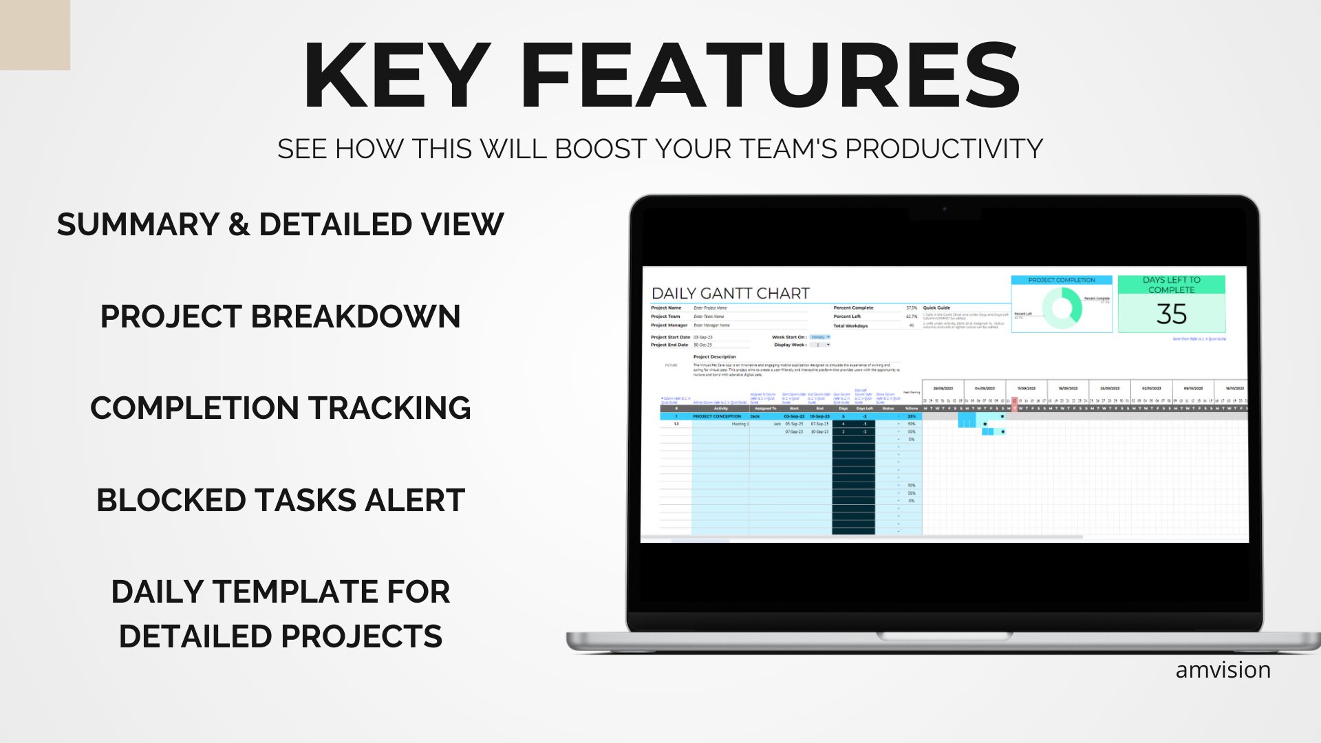 Gantt Chart Project Management Daily Google Sheets Excel Template Task ...