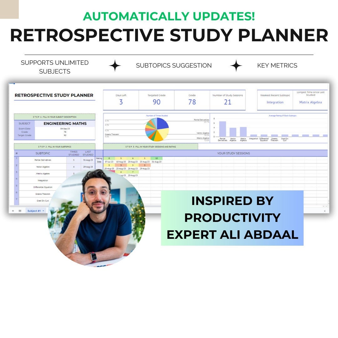 Student Retrospective Study Planner Spreadsheet, Inspired by Ali Abdaal ...