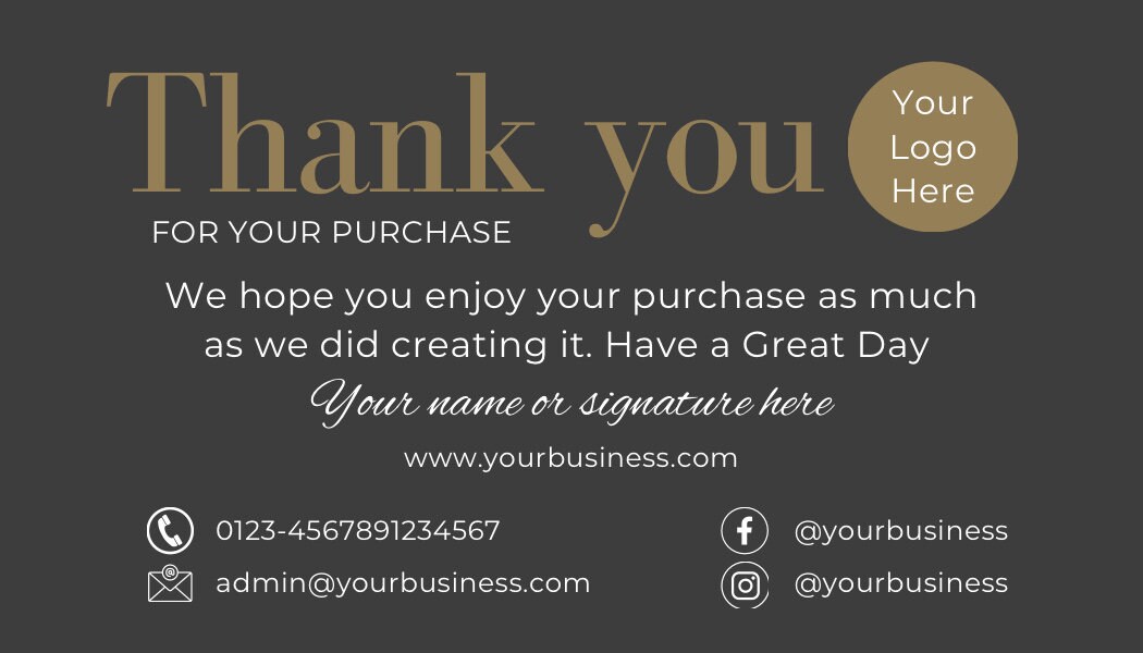 6 Editable Thank You Card Templates - "thank You for Your Purchase. We ...