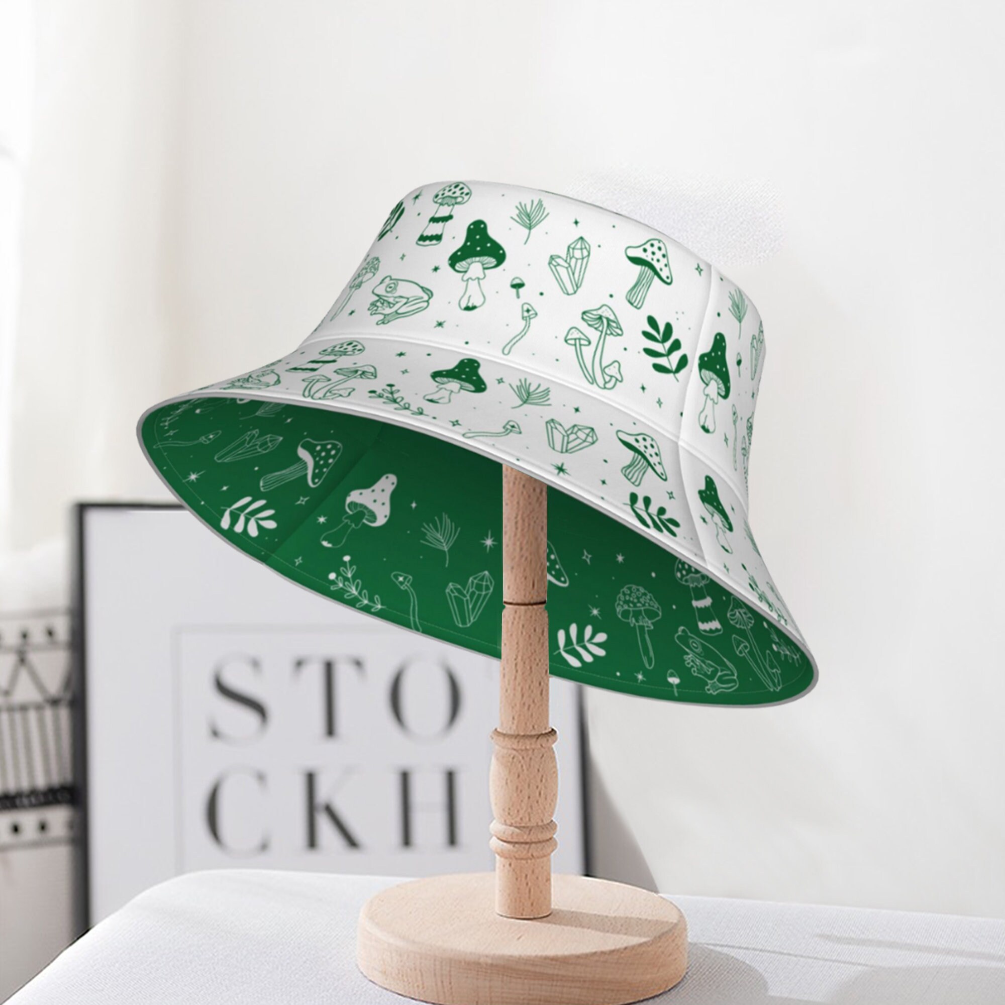 Mushroom Bucket Hat Mushroom Hat, Mushroom Printed Beach Hat, Green ...