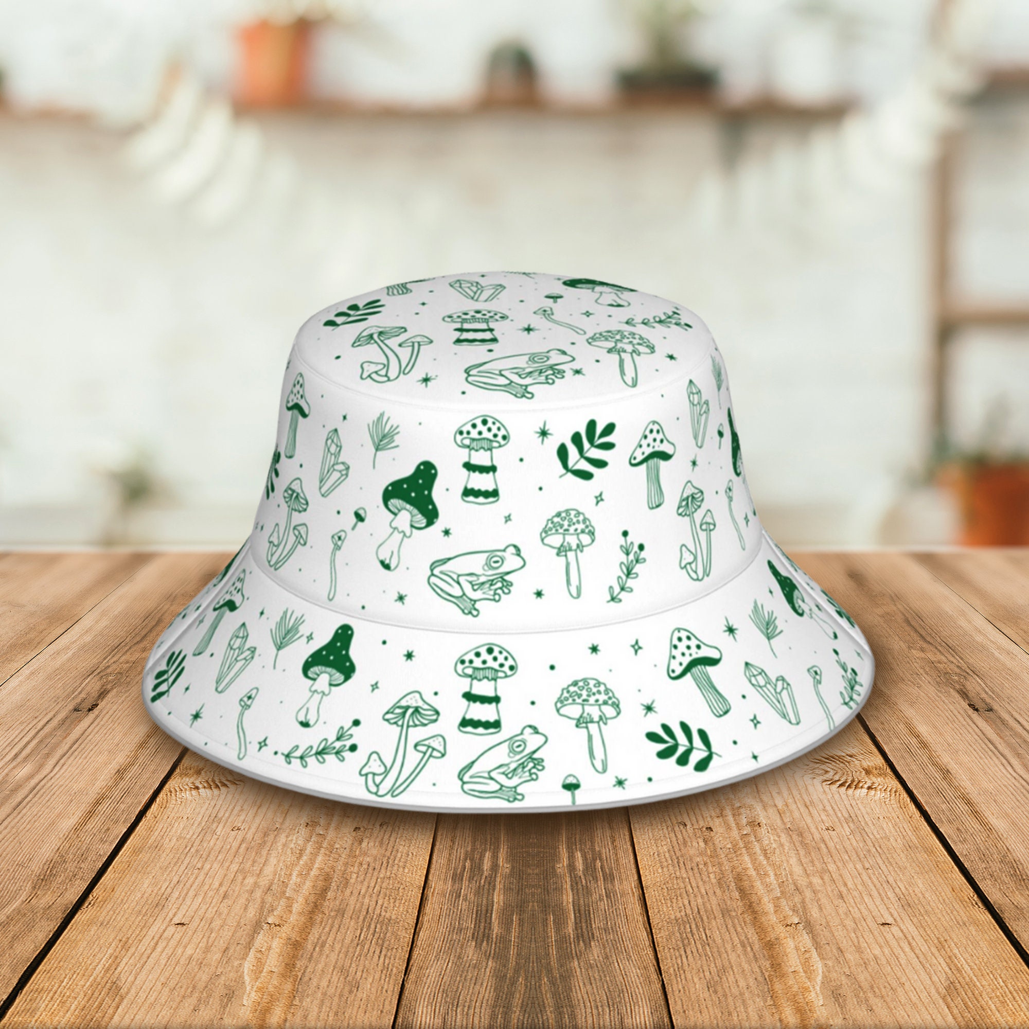 Mushroom Bucket Hat Mushroom Hat, Mushroom Printed Beach Hat, Green ...