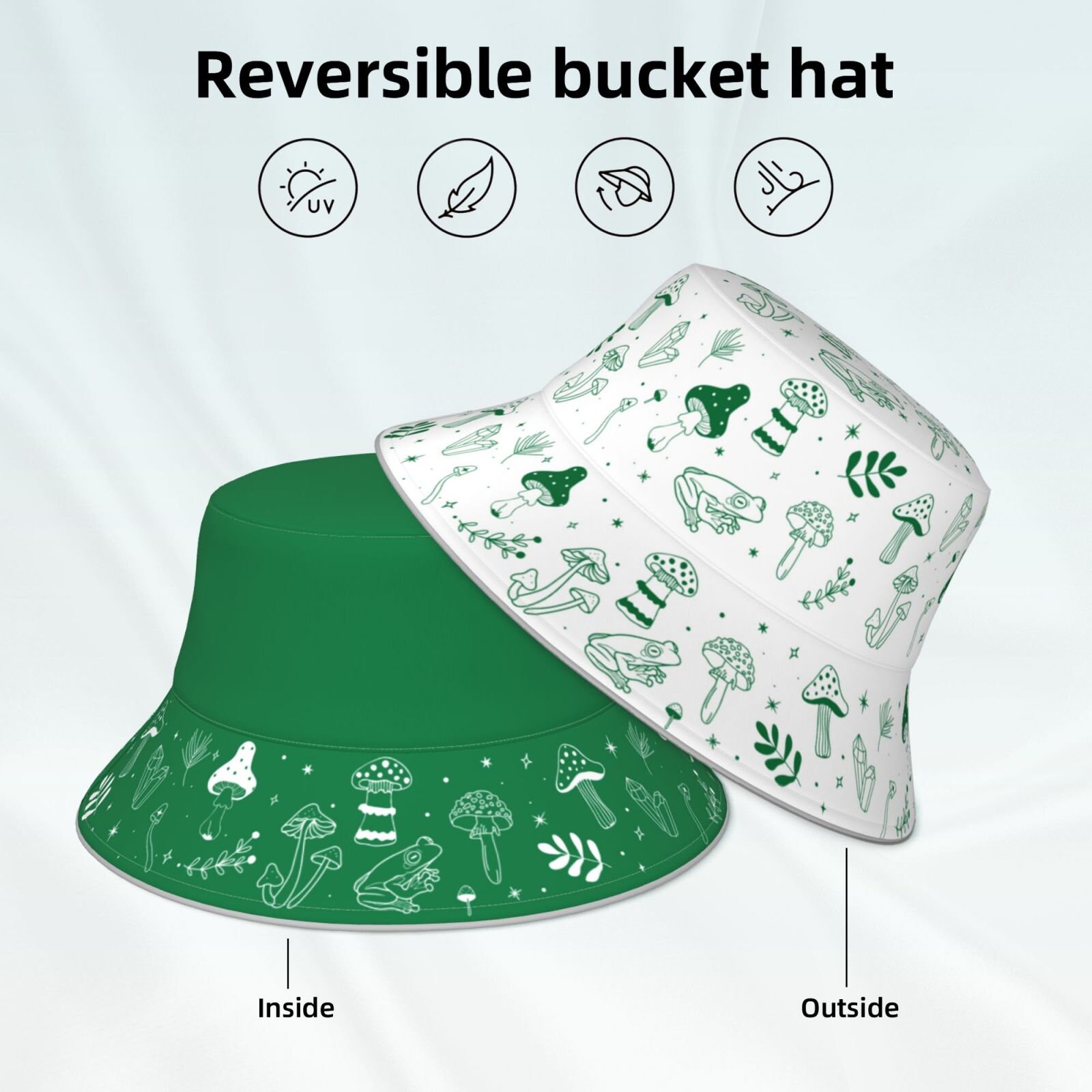 Mushroom Bucket Hat Mushroom Hat, Mushroom Printed Beach Hat, Green ...