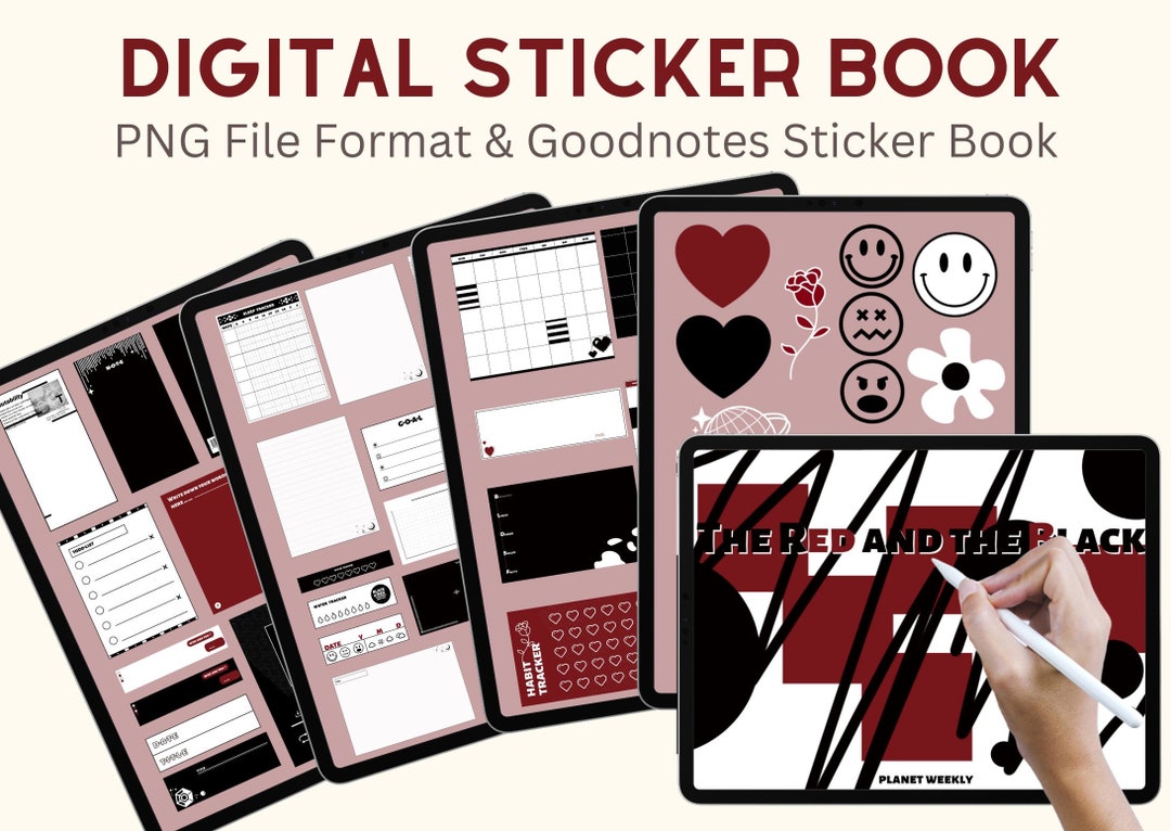 Red and Black Digital Stickers Digital Planner Stickers - Etsy