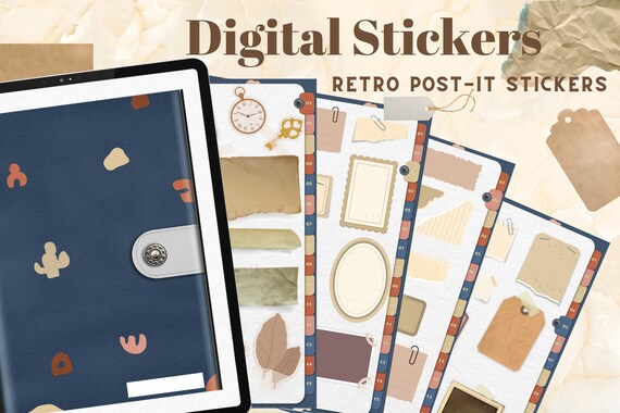 Retro Post-it Stickers Digital Stickers Planner Stickers - Etsy