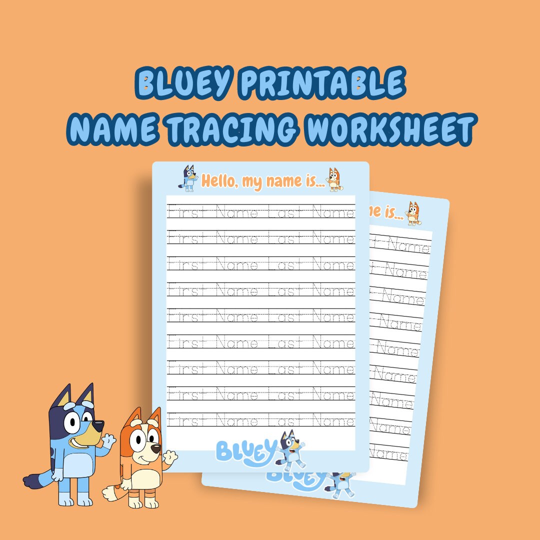 Bluey Inspired Name Tracing Worksheet Editable & Customizable - Etsy