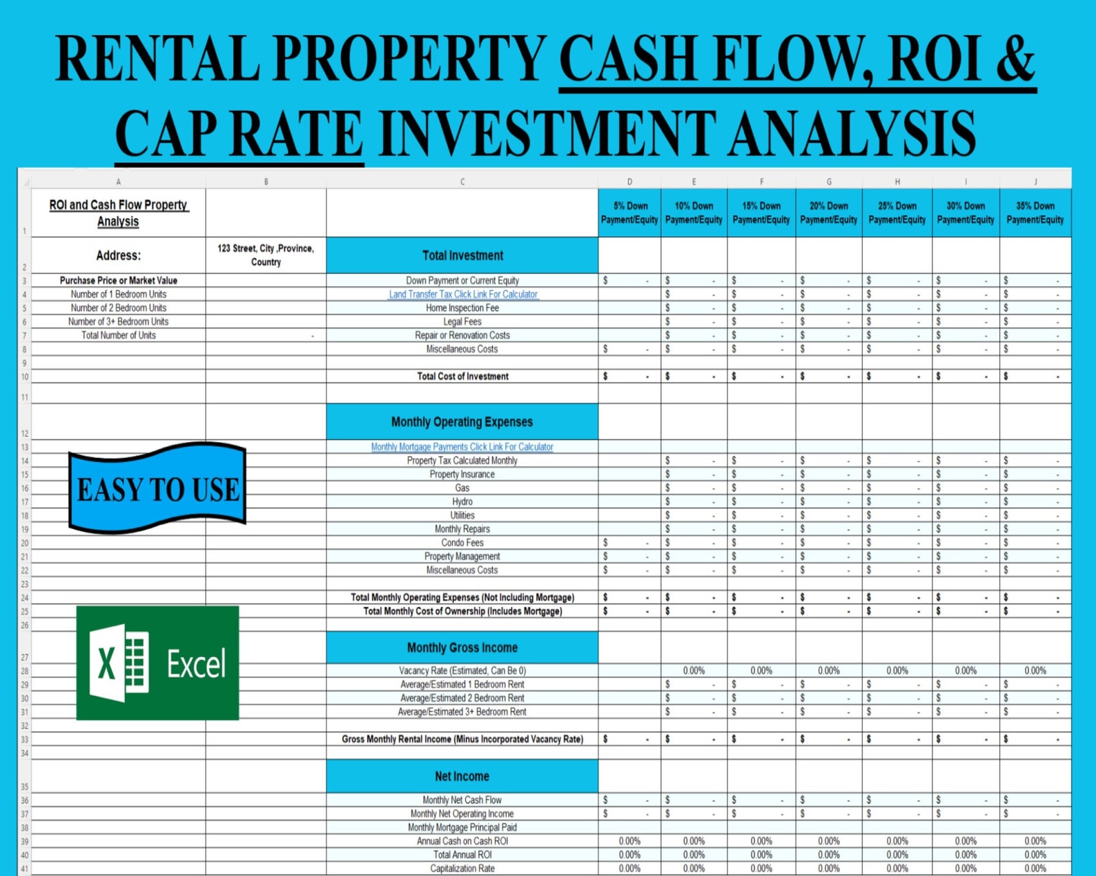 Rental Property Cash Flow, ROI and Cap Rate Investment Analysis ...