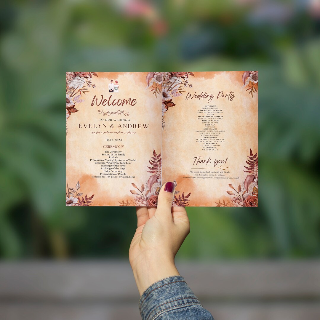 Printed Modern Wedding Program, Printed Ceremony, Wedding Ceremony With ...