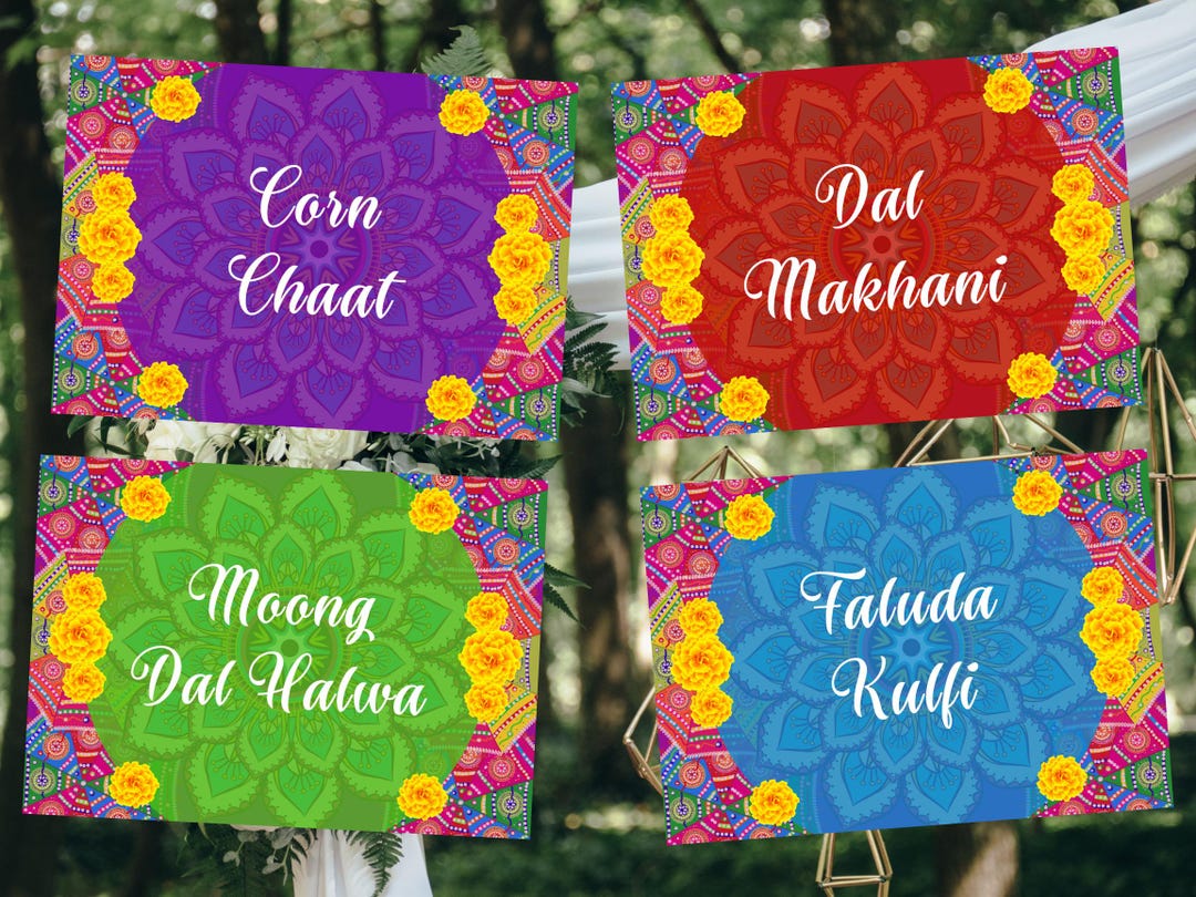 Indian Printed Wedding Place Cards, Indian Menu as Table Cards Hindu ...