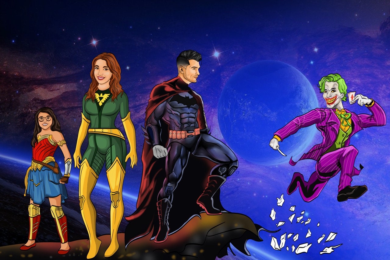 Superhero Cartoon Portrait Cartoon Style Couple Christmas - Etsy