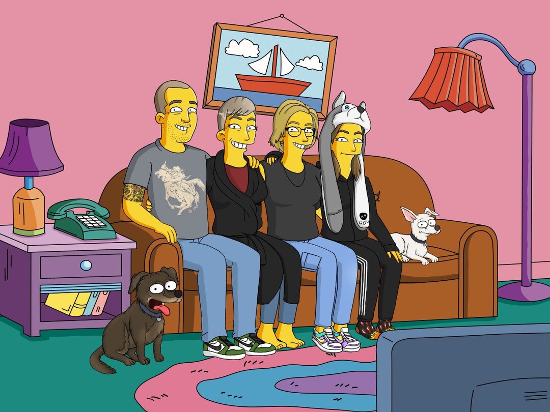 Custom Yellow Family Portrait, Couple Family Portrait, Yellow People ...