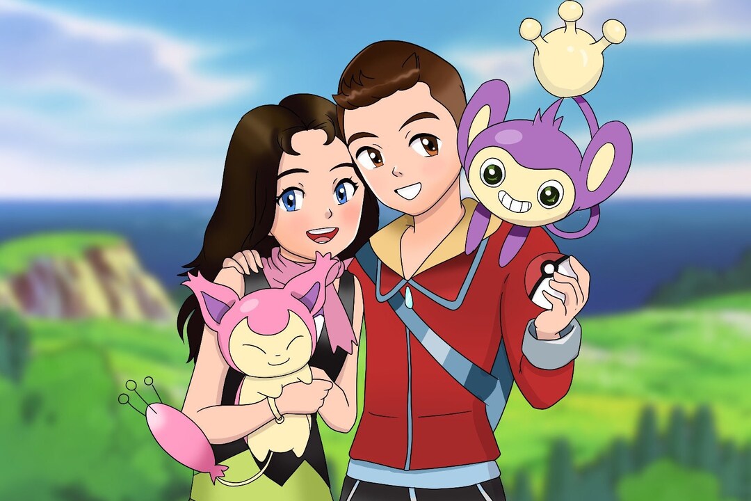 Valentines Gift, Custom Poke Portrait, Couple Poke Cartoon Portrait ...