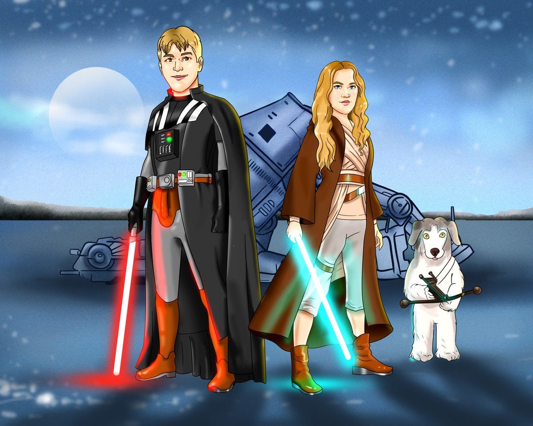 Christmas Gift. Custom Jedi Portrait, SW Jedi Gift, SW Portrait, Couple ...