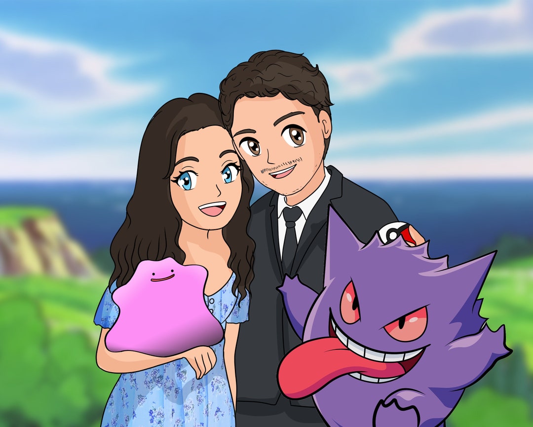 Fathers Day Gift. Custom Poke Portrait, Couple Poke Cartoon Portrait ...