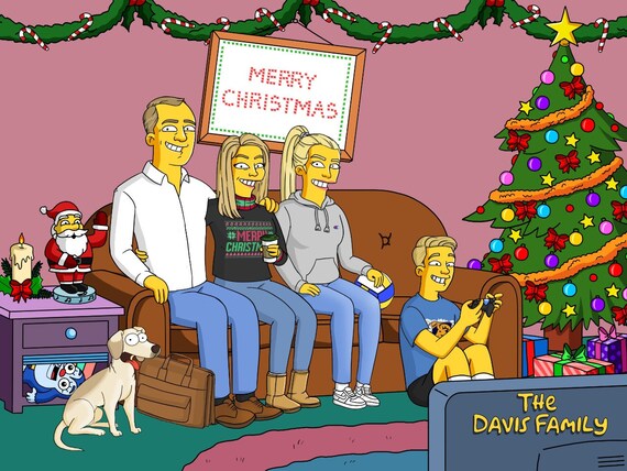 Custom Yellow Characters Personalized Cartoon Portrait Xmas - Etsy