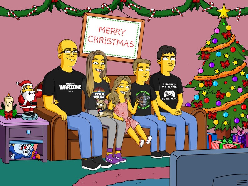 Custom Yellow Characters Personalized Cartoon Portrait Xmas - Etsy