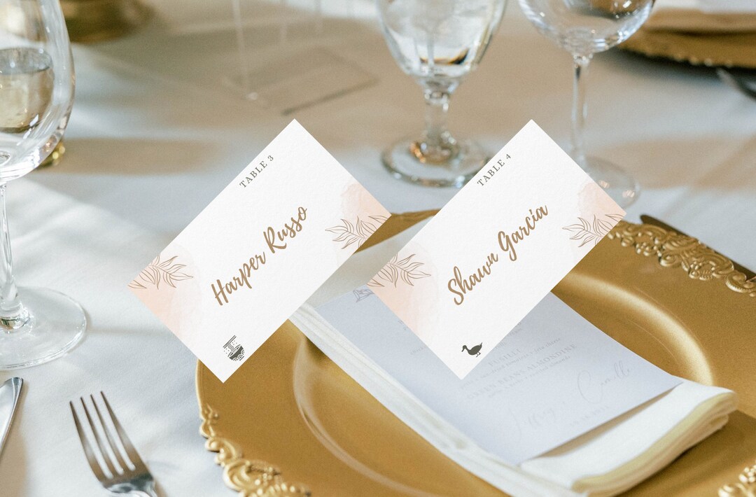 Personalized Printed Wedding Place Cards With Meal Choice Table Name ...