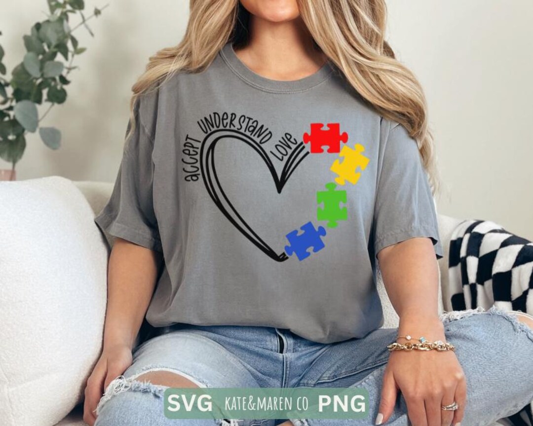 Autism Awareness Svg, Puzzle Piece Heart Svg, Peace Love Inclusion Svg ...