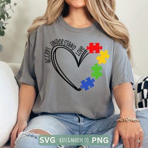 Autism Awareness Svg, Puzzle Piece Heart Svg, Peace Love Inclusion Svg ...