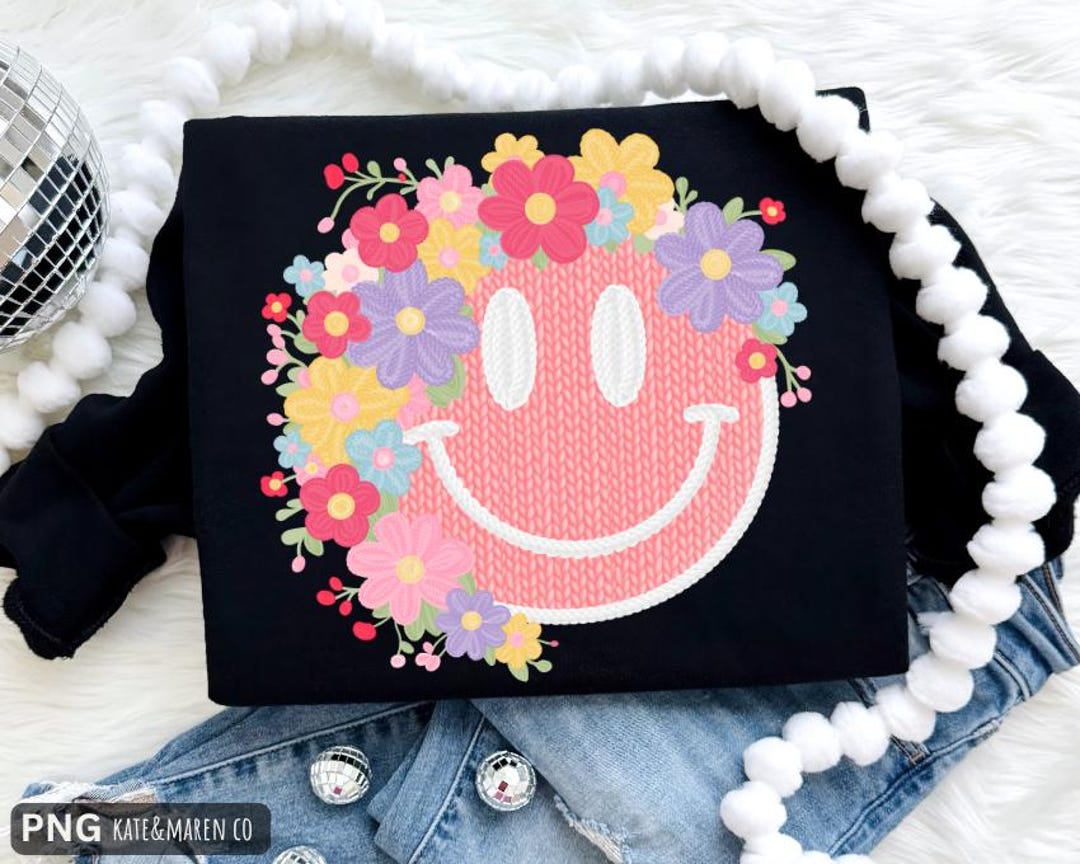 Floral Spring Smile PNG: Floral Crochet Latch Hook Yarn Design (digital ...