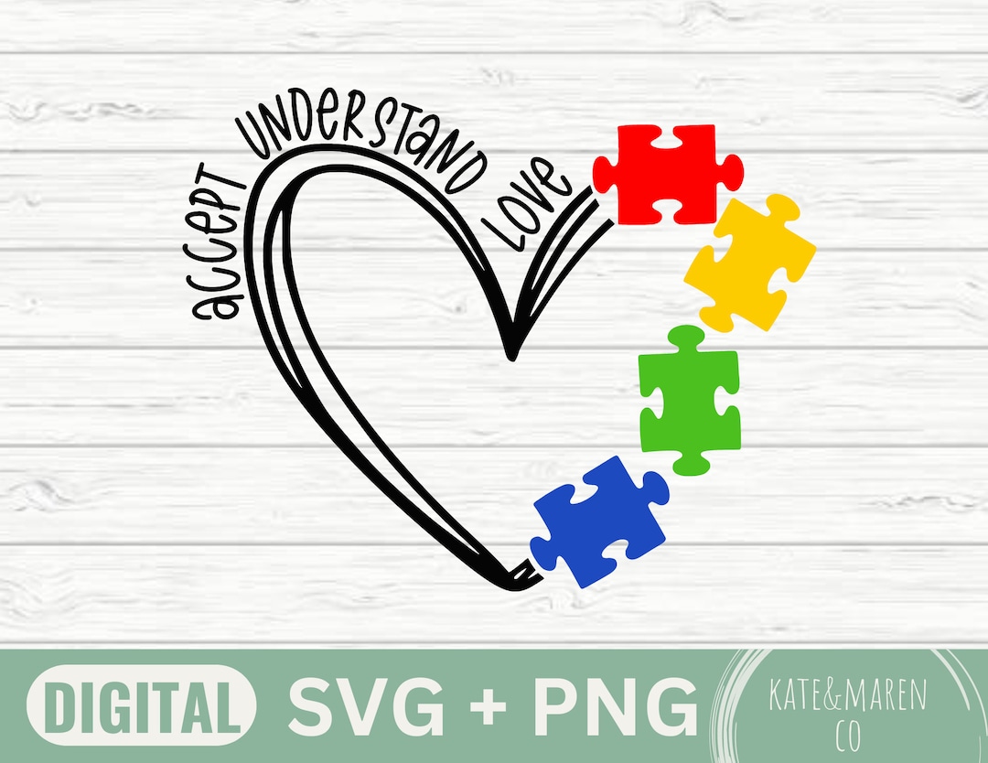 Autism Awareness Svg Puzzle Piece Heart Svg Peace Love - Etsy
