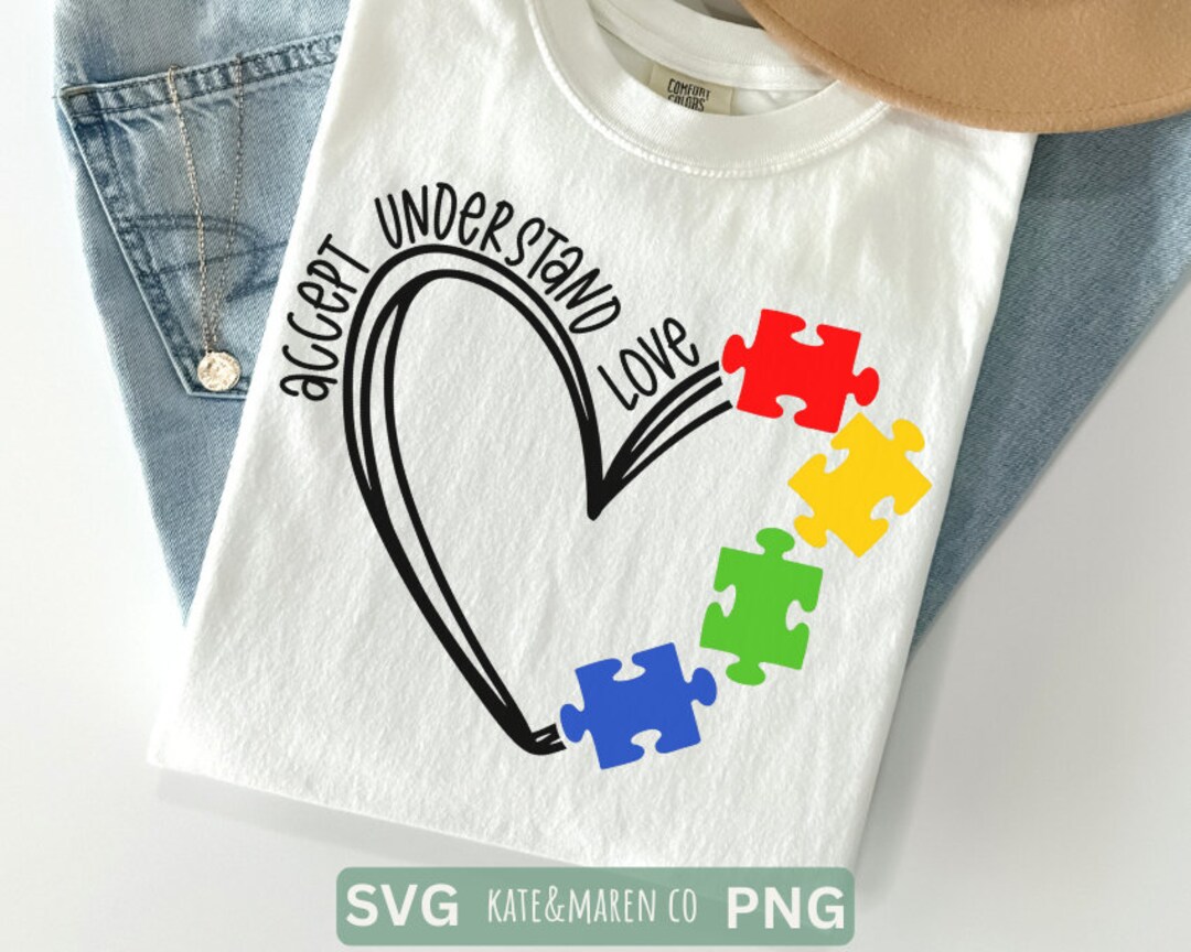 Autism Awareness Svg, Puzzle Piece Heart Svg, Peace Love Inclusion Svg ...