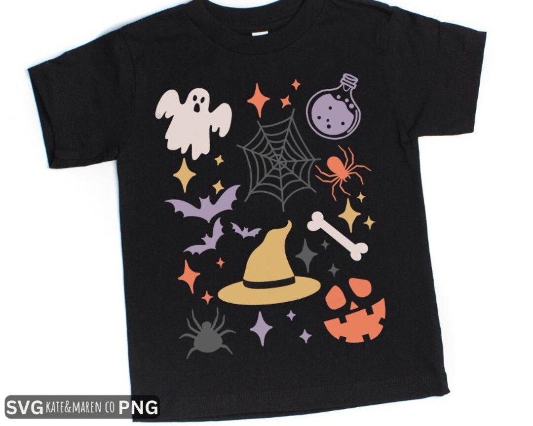 Kids Halloween SVG PNG: Ghost, Pumpkin, Witch, Bat Design (digital ...