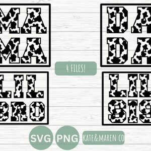 Family Cow Print SVG PNG: Mama, Dada, Lil Bro, Lil Sis Design (digital ...