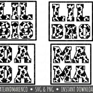 Family Cow Print SVG PNG: Mama, Dada, Lil Bro, Lil Sis Design (digital ...