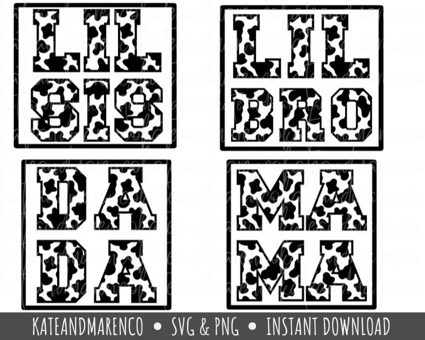 Family Cow Print SVG PNG: Mama, Dada, Lil Bro, Lil Sis Design (digital ...