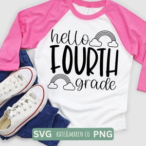 Hello Fourth Grade Svg, Girl Fourth Grade Rainbow Svg, Retro Fourth ...