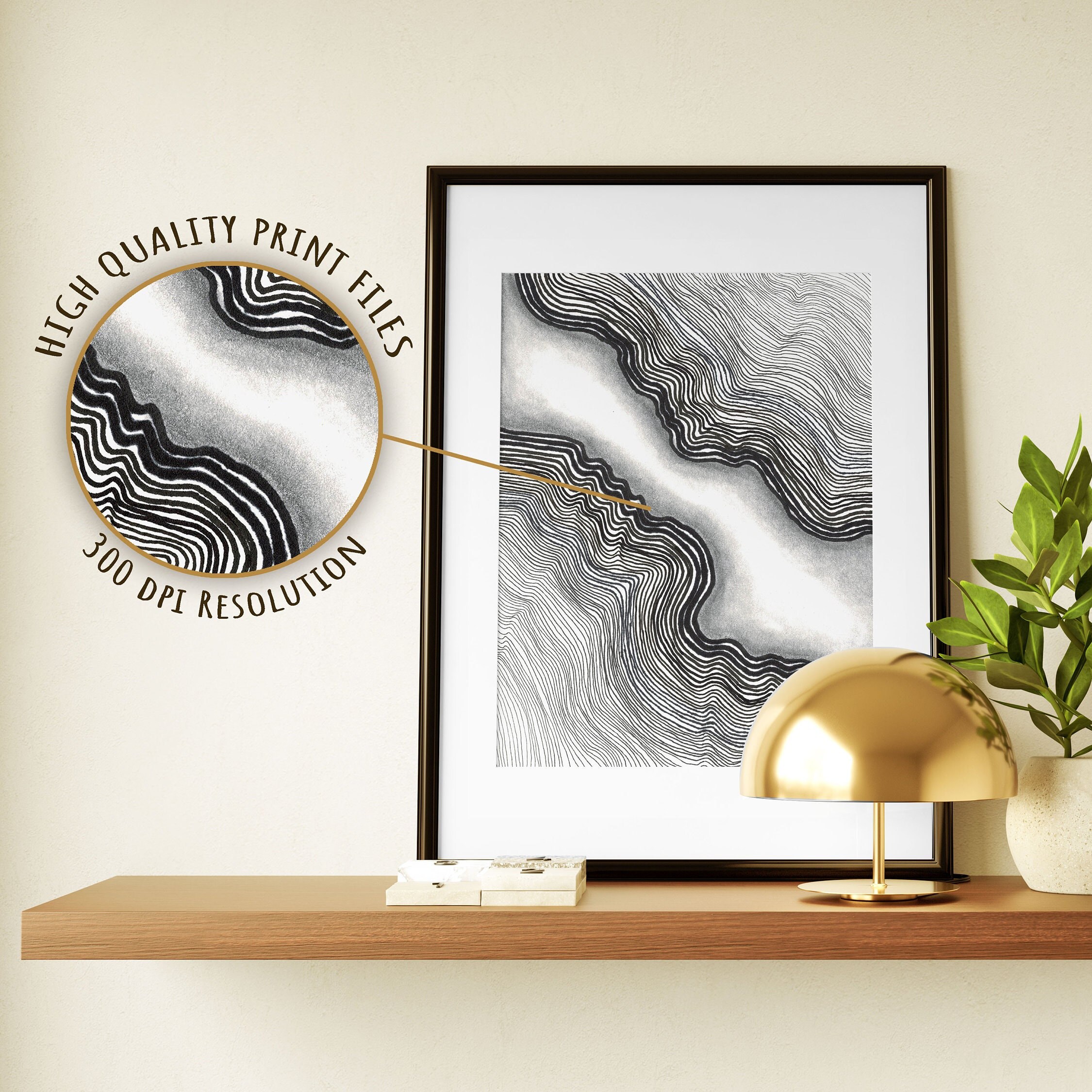 Abstract Geometric Ink & Pencil Drawing, Original Modern Lines Art ...
