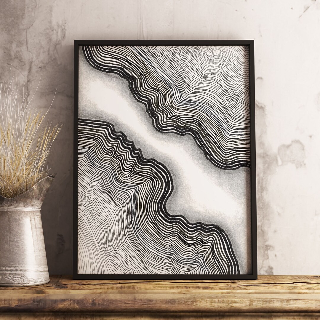 Abstract Geometric Ink & Pencil Drawing, Original Modern Lines Art ...