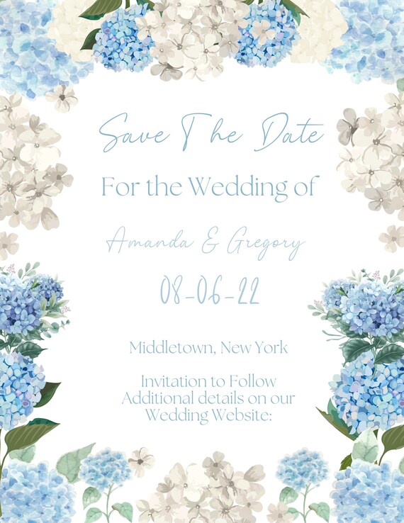 Blue Hydrangeas and White Stephanotis Flowers Save the Date - Etsy