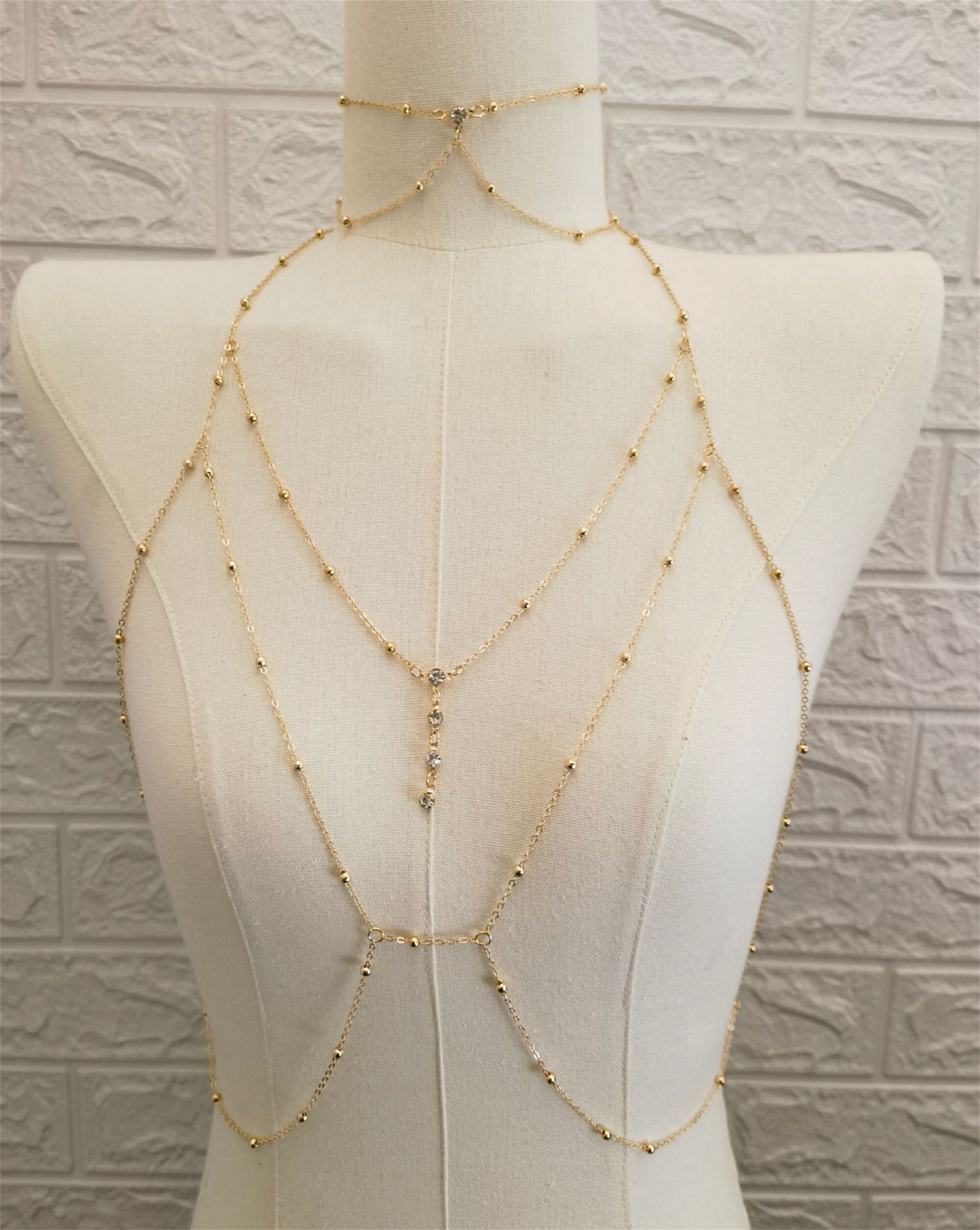 Crystal Rhinestone Body Chain Layered Body Chain Beach - Etsy