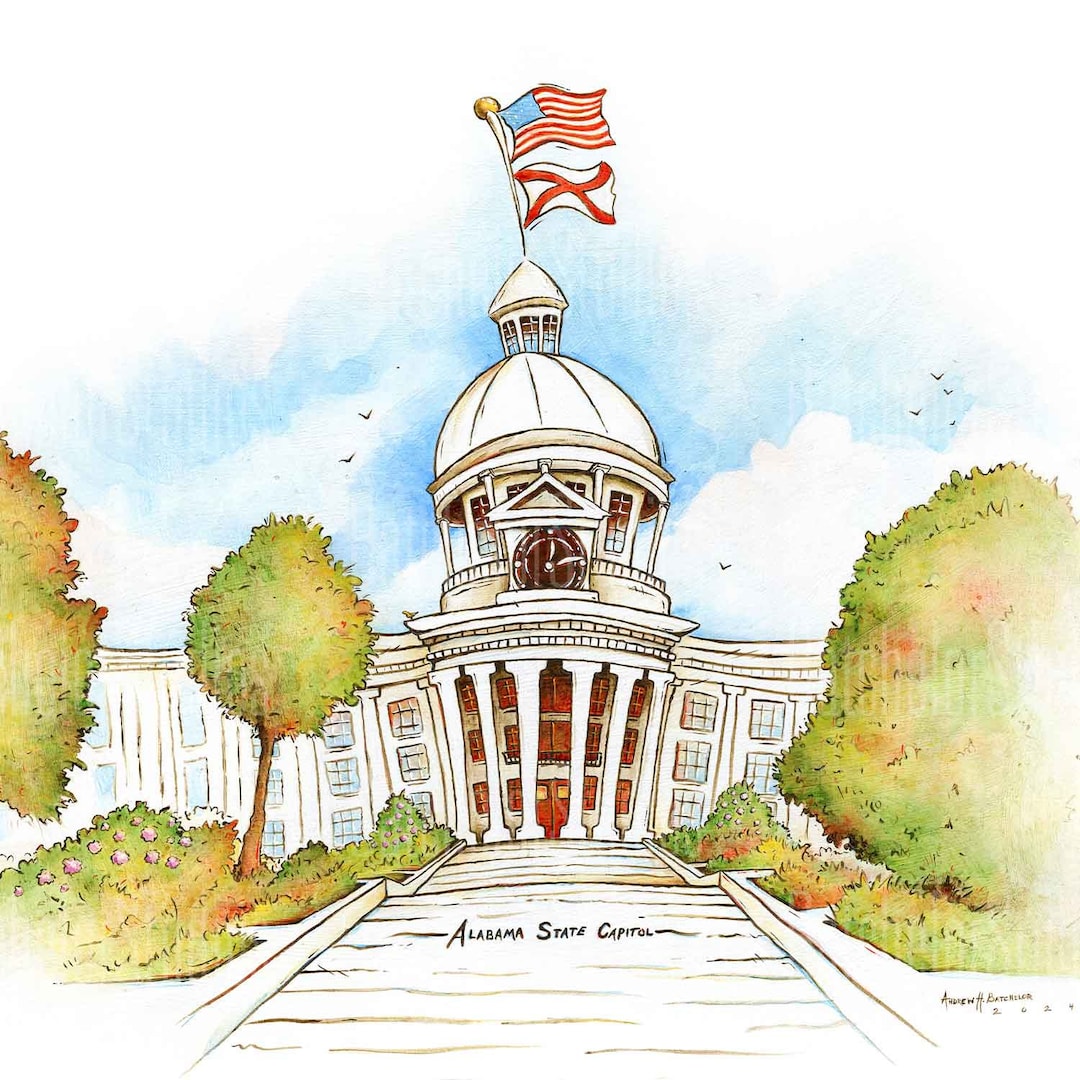 Alabama State Capitol Building Art Print, Montgomery AL (digital ...