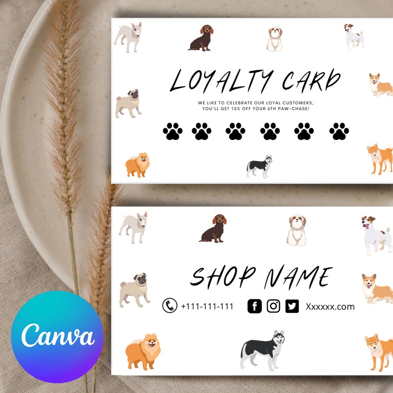 Bright Customer Loyalty Card With Dogs, Business Card With Animals ...